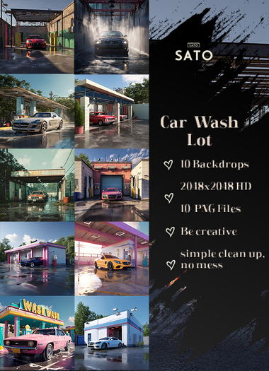 Second Life Marketplace - SATO - Car Wash Lot backdrops (UNPACK)