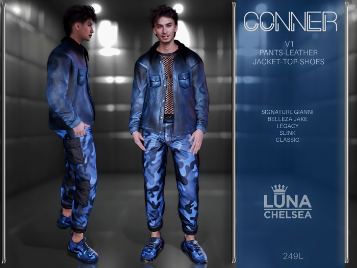 Second Life Marketplace - Conner Outfit, Mens Leather Jacket, Cargo ...