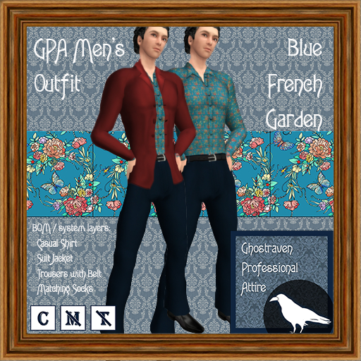 Second Life Marketplace - GPA Men's Outfit BOM - Blue French Garden Print