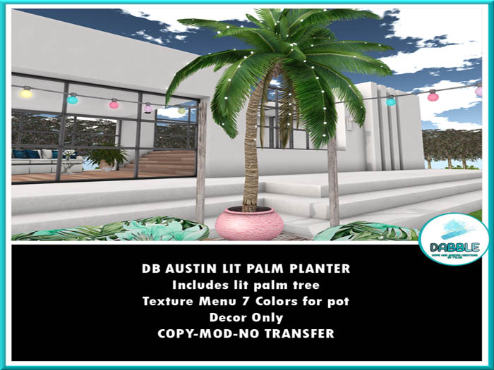 Second Life Marketplace - DB AUSTIN LIT PALM PLANTER ADD ME