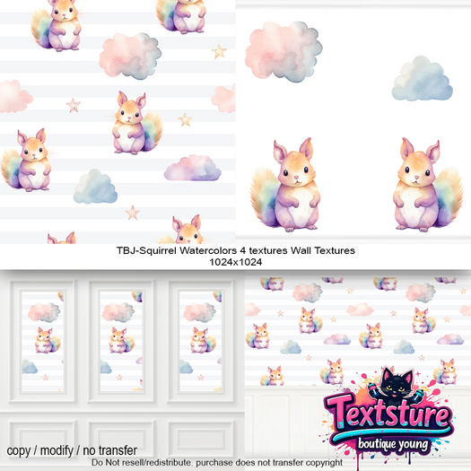 Second Life Marketplace - TBJ-Squirrel Watercolors 4 textures Wall ...