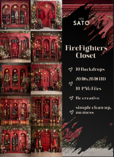 Second Life Marketplace - SATO - FireFighters Closet backdrops (UNPACK)