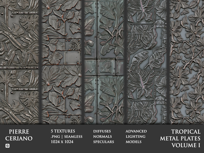 Second Life Marketplace - Tropical metal plates I - 5 FULL PERM Textures