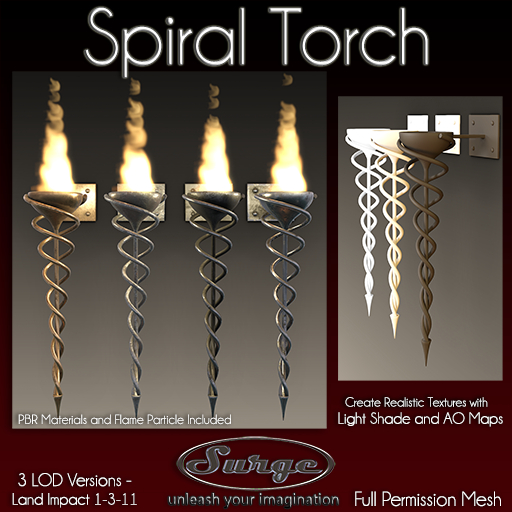 Second Life Marketplace - Spiral Torch - Original Full Permission Mesh