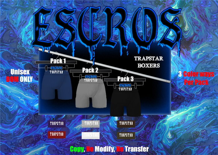 Second Life Marketplace - [Escros] TrapStar Boxers- Pack 1 [Unpack Me]