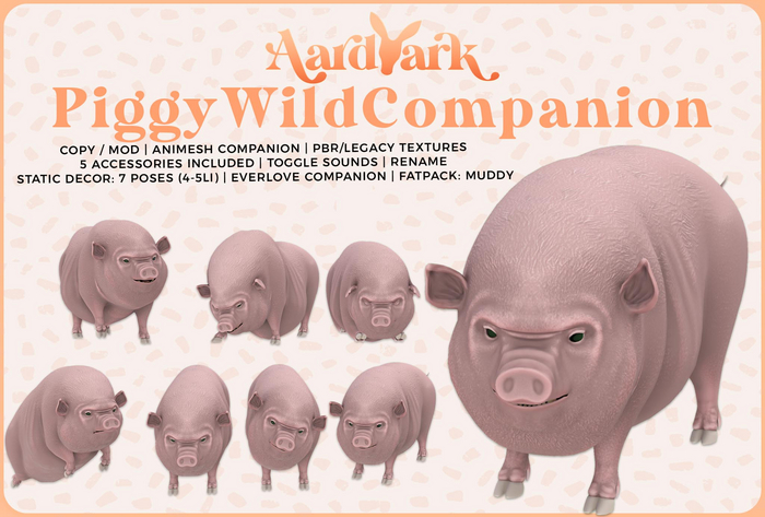 Second Life Marketplace - Aardvark : Piggy Wild Companion - Pink