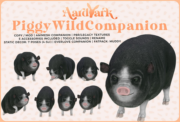 Second Life Marketplace - Aardvark : Piggy Wild Companion - Black/White