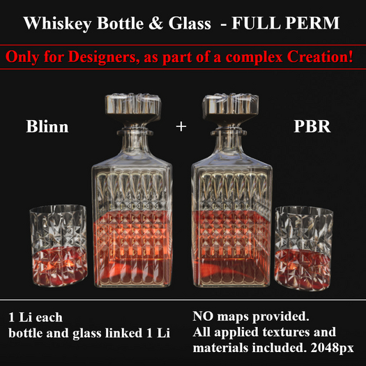 Second Life Marketplace - Wiskey Bottle + Glass - FULL PERM (add)