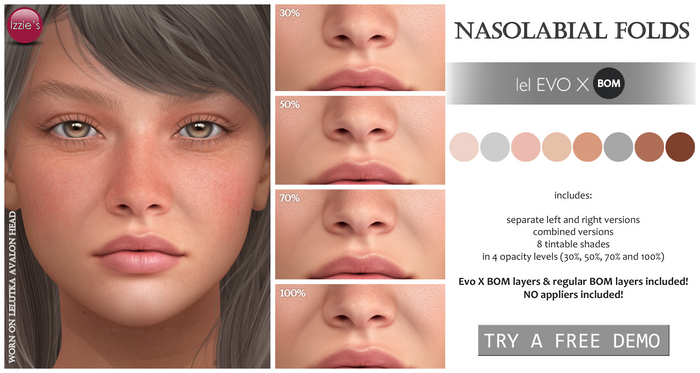 Second Life Marketplace - Izzie's - Nasolabial Folds (Evo X & regular BOM)