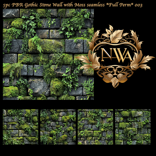 Second Life Marketplace - 5pc PBR Gothic Stone Wall with Moss texture ...