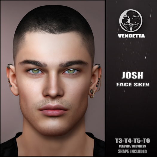 Second Life Marketplace - [VENDETTA ] - T4 JOSH SKIN -LELUTKA EVO X ( Pack)