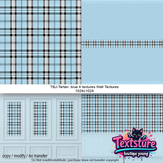 Second Life Marketplace - TBJ-Tartan blue 4 textures Wall Textures ...