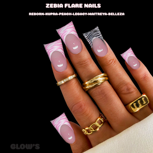 Second Life Marketplace - GLOW'S-ZEBIA FLARE SQUARE NAILS