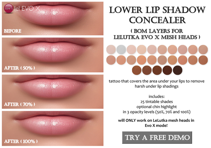 Second Life Marketplace - Izzie's - Lower Lip Shadow Concealer (Evo X BOM)
