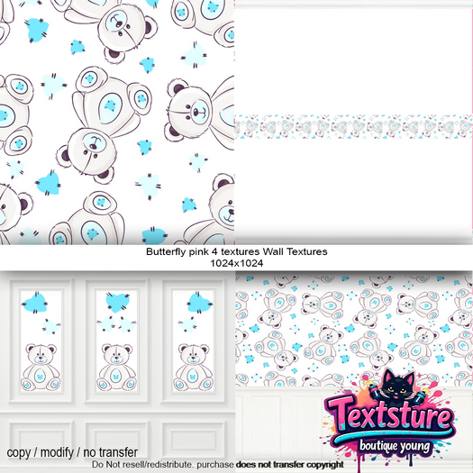 Second Life Marketplace - TBJ- Bear love blue 4 textures Wall Textures ...