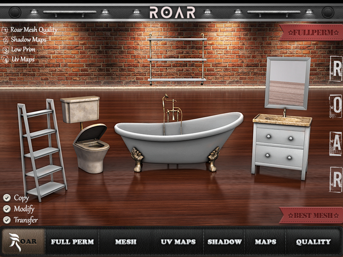 Second Life Marketplace - {::ROAR::} FullPerm Classic Bathroom Set #2239