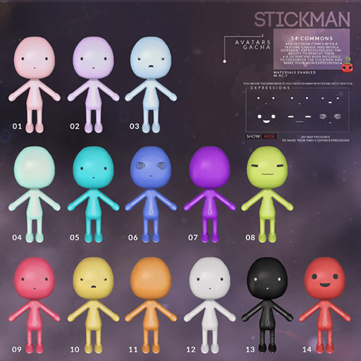 Second Life Marketplace - 13[Cubic Cherry] {Stickman} avatar BLACK (BOX)