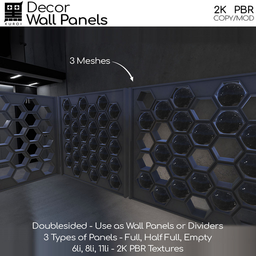 Second Life Marketplace - Kuroi - Future Wall Panels Pitch Black