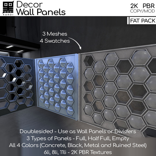 Second Life Marketplace - Kuroi - Future Wall Panels FAT PACK