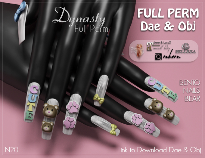 Second Life Marketplace - Dynasty - Nails BENTO - Dae & Obj N20 (BEAR ...