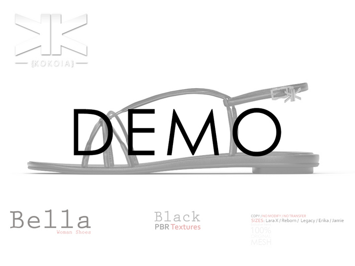 Second Life Marketplace - Demo :: Bella :: Woman Sandals :: Black ...