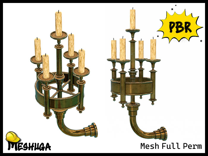 Second Life Marketplace - Meshuga PBR Medieval Wall Candle Holder FULL ...