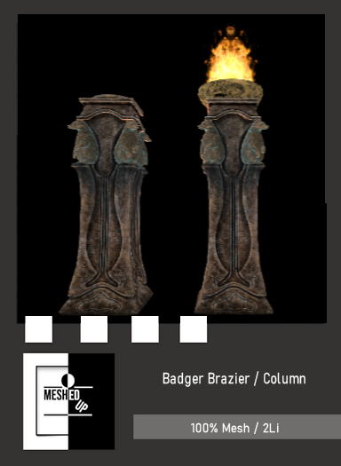 Second Life Marketplace - MeshedUp: Badger Head Brazier & Column