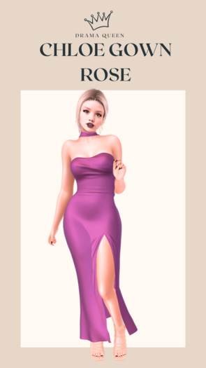 Second Life Marketplace - DRAMA QUEEN Chloe Gown PBR - Rose (ADD)