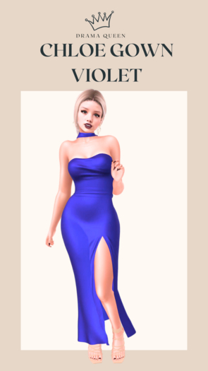 Second Life Marketplace - DRAMA QUEEN Chloe Gown PBR - Violet (ADD)