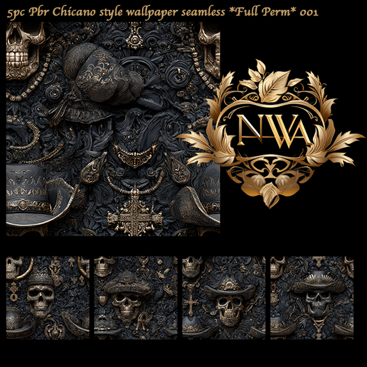 Second Life Marketplace - 5pc PBR Chicano style wallpaper seamless ...