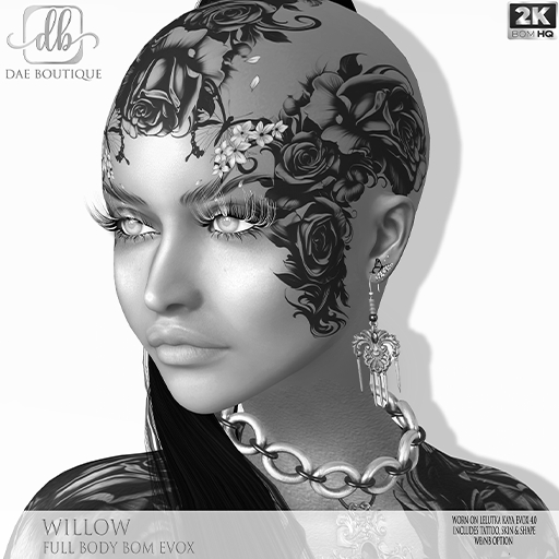 Second Life Marketplace - DEMO WILLOW EVOX Tattoo & Skin Full Body BOM ...
