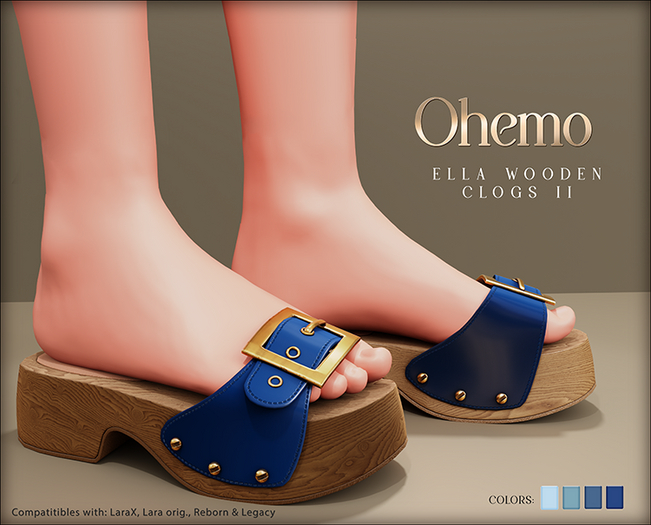 Second Life Marketplace - Ohemo - Ella wooden clogs II - blues (Add me)