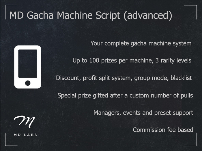 Second Life Marketplace - MD Gacha Machine Script (advanced)