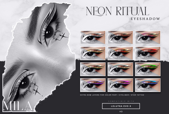 Second Life Marketplace - .MILA. Neon Ritual Eyeshadow [LeLutka HD] DEMO