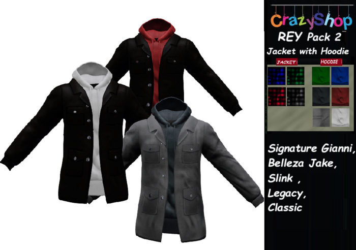 Second Life Marketplace - Crazy Rey Jacket with Hoodie Pack 2