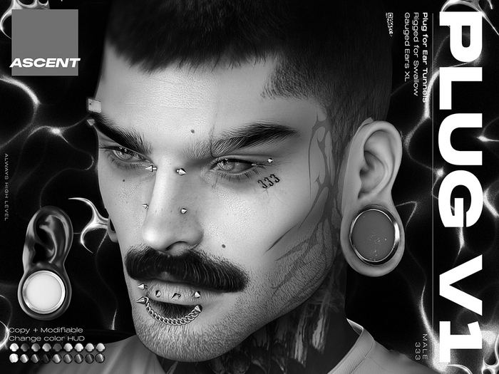 Second Life Marketplace - ASCENT - DEMO Plug V1 M (Swallow Gauged XL Ears)