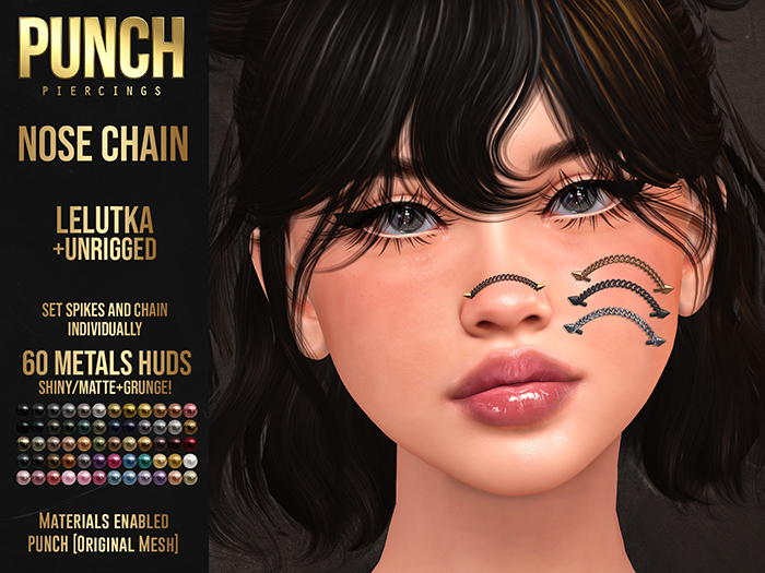 Second Life Marketplace - PUNCH / Nose Chain / Spikes ♥ Nose Piercing ...