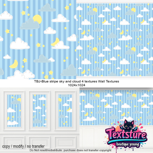 Second Life Marketplace - TBJ-Blue stripe sky and cloud 4 textures Wall ...