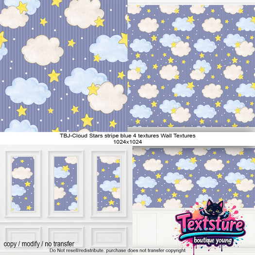 Second Life Marketplace - TBJ-Cloud Stars stripe blue 4 textures Wall ...
