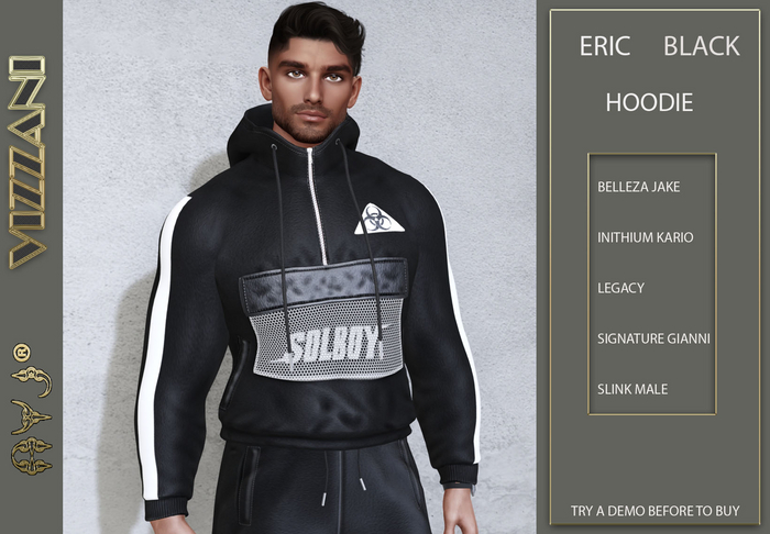 Second Life Marketplace - FANTASTIC HOODIE MOD. ERIC BLACK CREATED BY ...