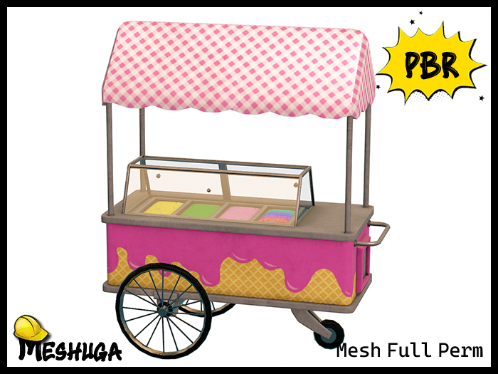 Second Life Marketplace - Meshuga PBR Ice Cream Wagon FULL PERM MESH