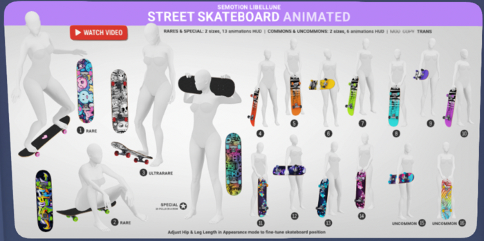 Second Life Marketplace - SEmotion Libellune Street Skateboard Animated ...