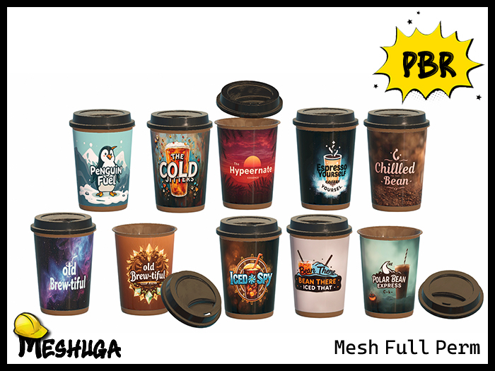 Second Life Marketplace - Meshuga PBR Coffee Cups FULL PERM MESH