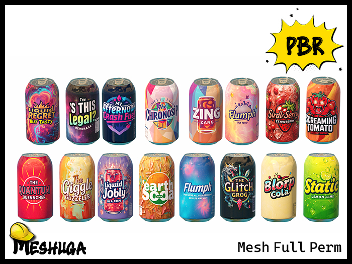 Second Life Marketplace - Meshuga PBR Soda Cans Pack FULL PERM MESH