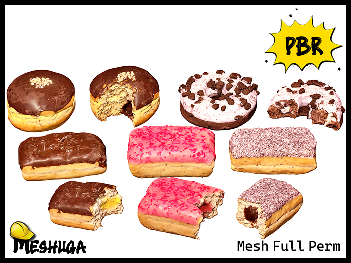 Second Life Marketplace - Meshuga PBR Donuts Pack FULL PERM MESH