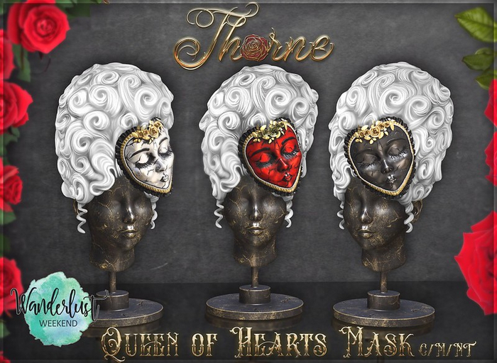 Second Life Marketplace - {Thorne} Queen of Hearts Mask - White_SALE