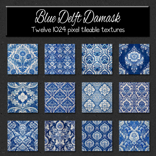 Second Life Marketplace - *Wallflowers* Blue Delft Damask