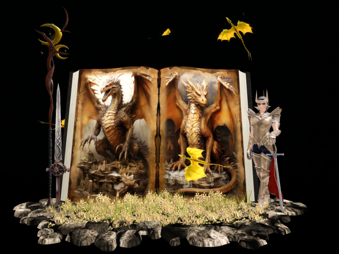 Second Life Marketplace - MC Fantasy Golden Dragon Book Alive