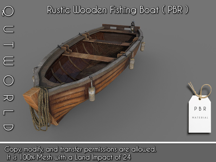 Second Life Marketplace - .::QUTWORLDT Rustic Wooden Fishing Boat_PBR::.FP