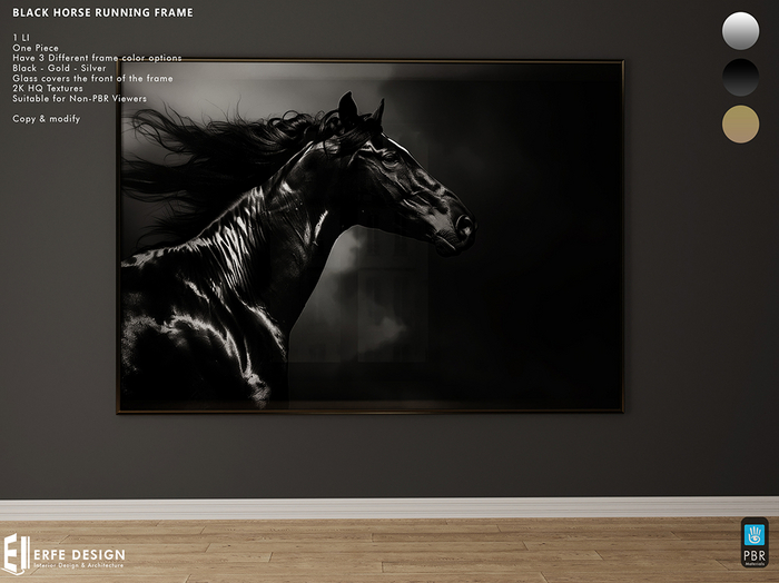 Second Life Marketplace - Black Horse Running Frame PBR 3Colors [Erfe ...